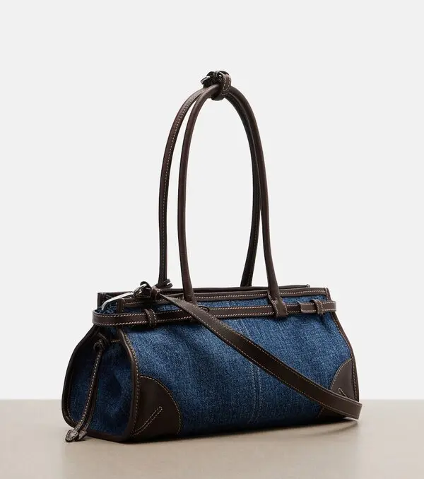 Prada Denim Shoulder Bag With Leather Trim