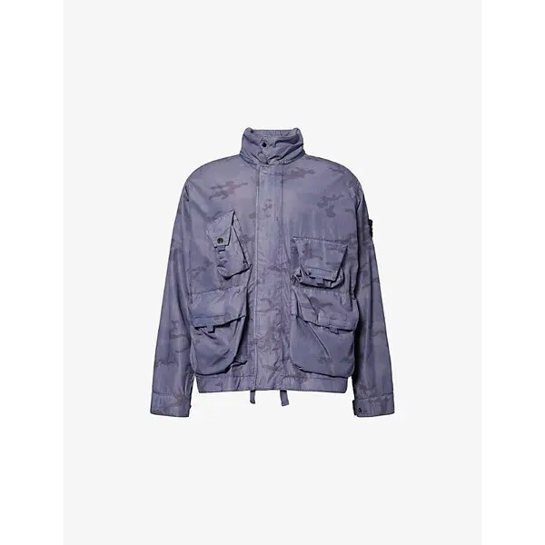 Stone Island Camouflage Print Cotton-blend Field Jacket - Blue Grey