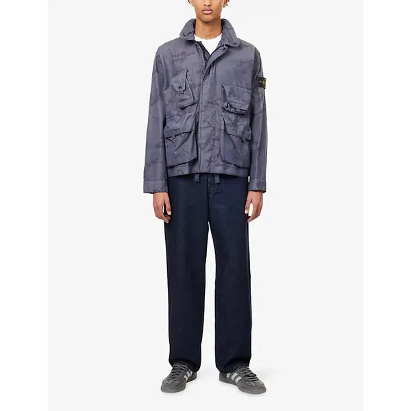 Stone Island Camouflage Print Cotton-blend Field Jacket - Blue Grey