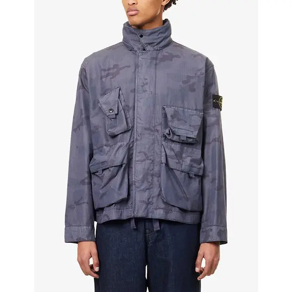Stone Island Camouflage Print Cotton-blend Field Jacket - Blue Grey