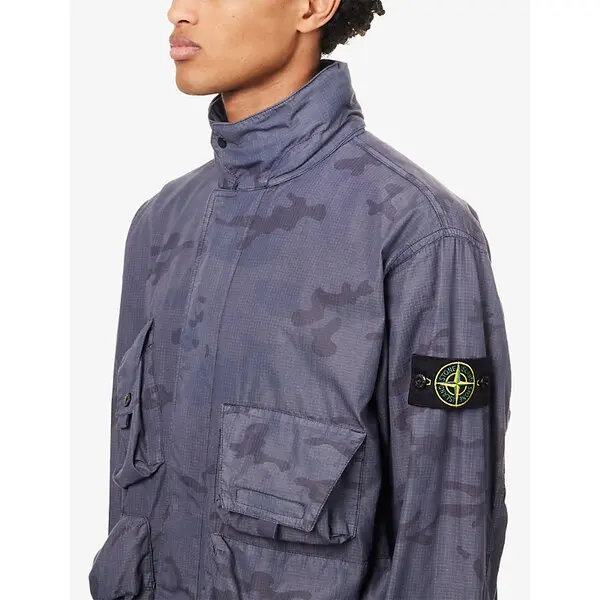 Stone Island Camouflage Print Cotton-blend Field Jacket - Blue Grey