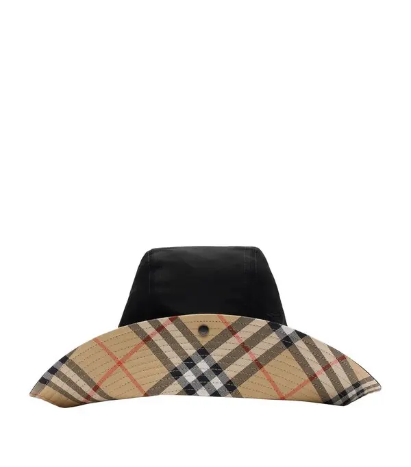 Burberry Cotton Gabardine Check Brim Hat - Black