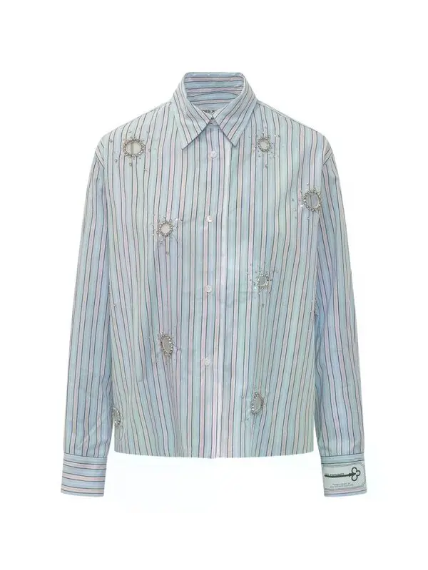 DES_PHEMMES Embellished Striped Shirt - Blue