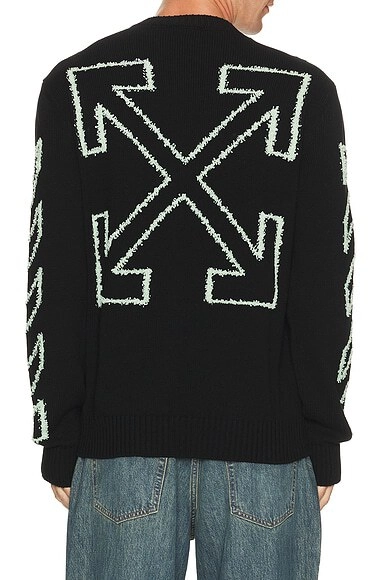 Off-White Fuzzy Knit Crew Neck Sweater With Embroidered Motif