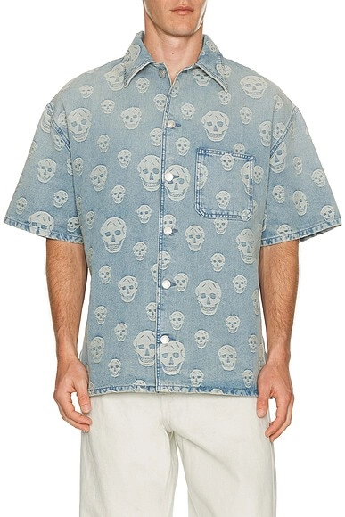 Alexander McQueen Denim Camp Collar Shirt - Blue Washed