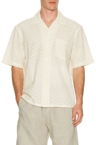 CORRIDOR Floral Eyelet Short Sleeve Shirt - Natural