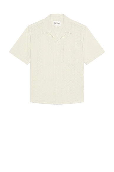 CORRIDOR Floral Eyelet Short Sleeve Shirt - Natural