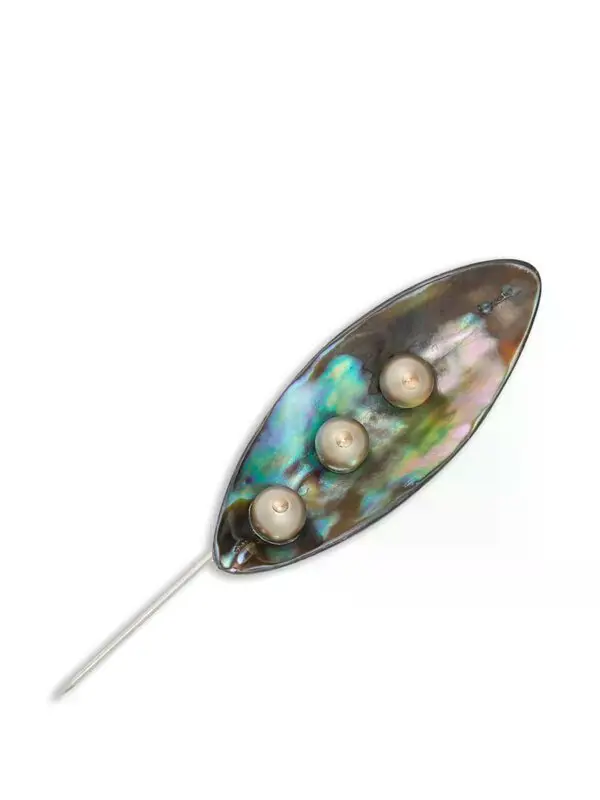 Tory Burch Pearl Pin Leaf Brooch - Silver