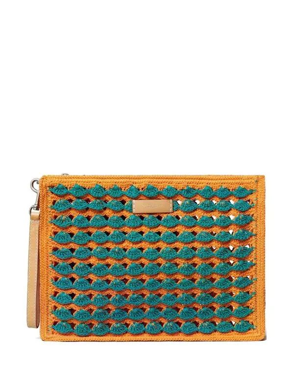 Tory Burch Hand-crocheted Pouch With Leather Trim