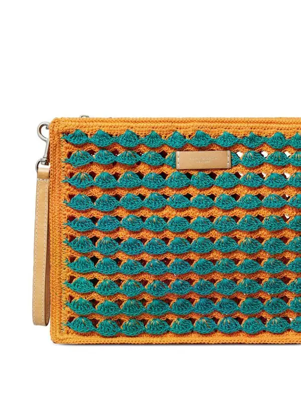 Tory Burch Hand-crocheted Pouch With Leather Trim