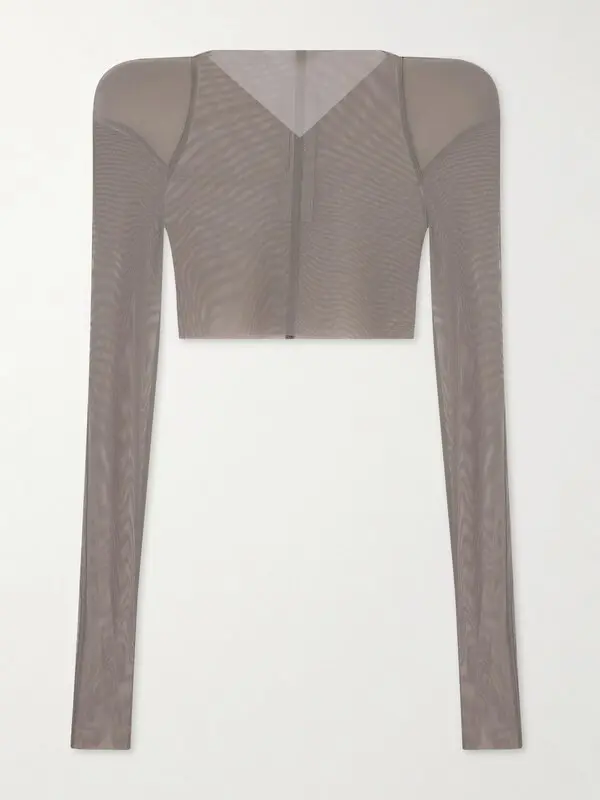 Rick Owens Helm Stretch-mesh Blouse - Gray