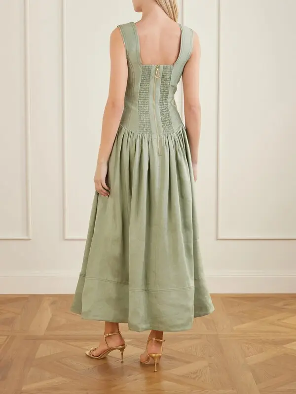 Aje Spirelle Linen-blend Dupione Midi Dress - Green