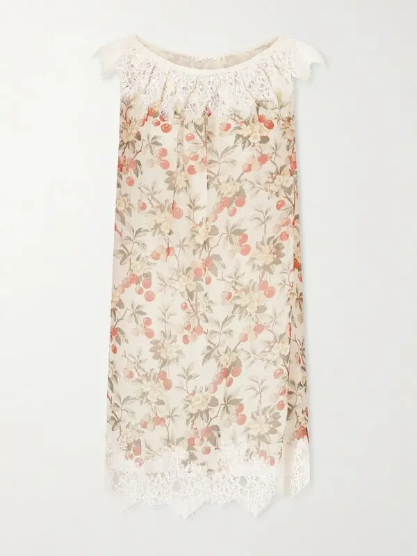 DÔEN Paloma Lace-trimmed Floral-print Silk-chiffon Mini Dress - Multi
