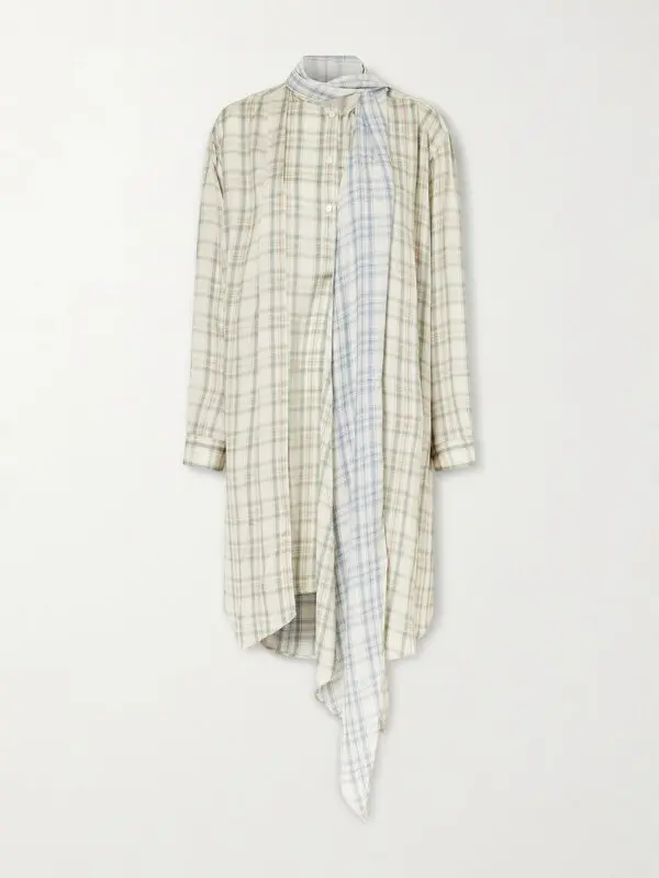 Acne Studios Checked Satin Midi Dress With Scarf Detail - Multi
