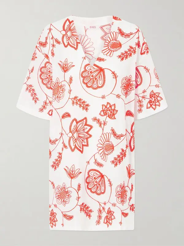 ERES Embroidered Cotton-blend Mini Dress - Red