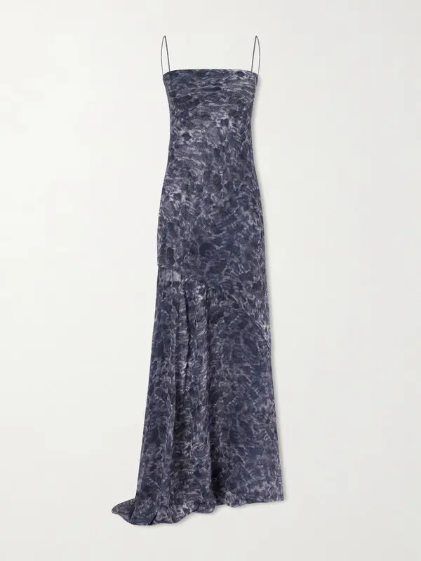CORTANA Meena Silk-satin Maxi Dress With Abstract Print - Blue