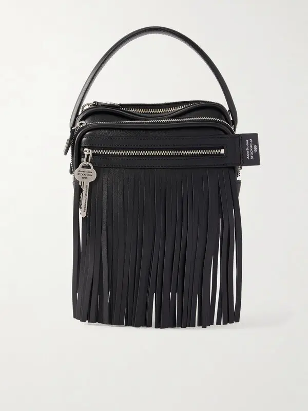 Acne Studios Leather Shoulder Bag With Fringe - Black
