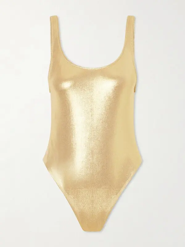 SARA CRISTINA Embellished Metallic One-piece Swimsuit - Gold