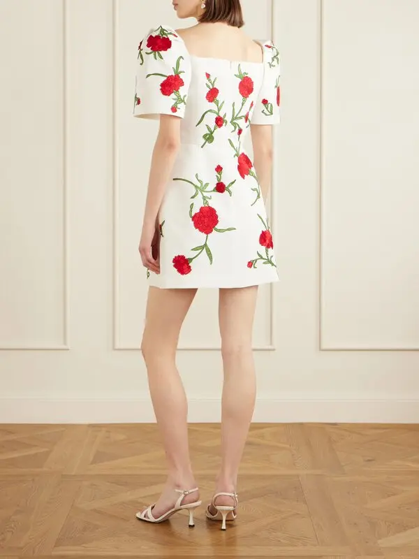 Carolina Herrera Embellished Floral Silk-faille Mini Dress