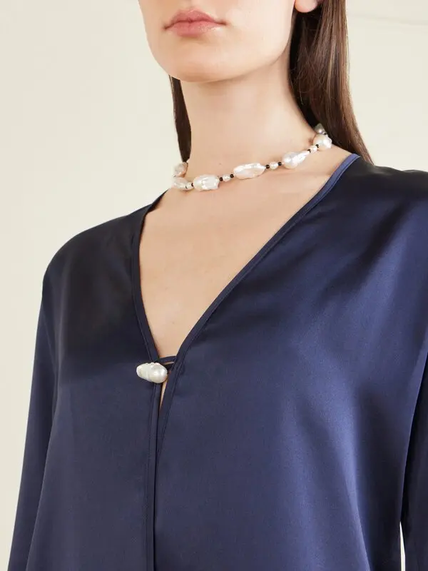 SARA CRISTINA Nerea Silk Blouse With Freshwater Pearl Fastening