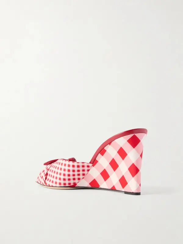 JIMMY CHOO Livi 85 Checked Wedge Mules - Red