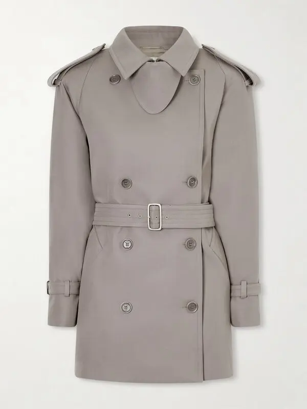 Max Mara Double-breasted Belted Cotton Gabardine Cropped Trench Jacket - Gray