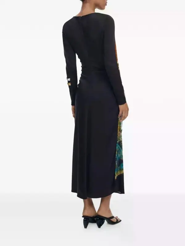 Desigual Patchwork-print Ruched Midi Dress