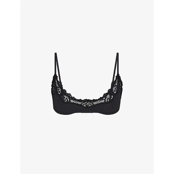 SKIMS Fits Everybody Lace-trimmed Stretch-woven Bra - Onyx