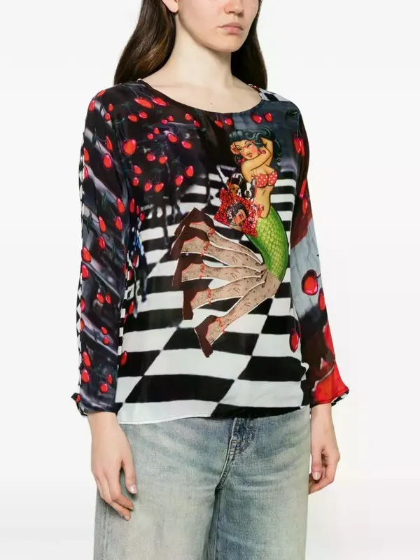 The Artistylist Graphic Print Checkered Blouse