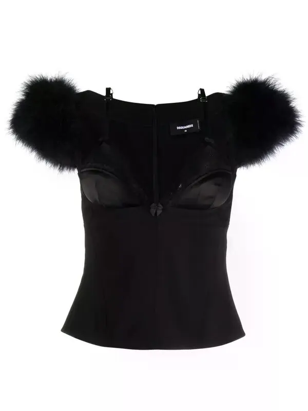 Dsquared2 Goth Feather-trimmed Bustier Top - Black