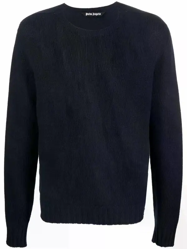 Palm Angels Navy Wool-blend Intarsia Logo Jumper