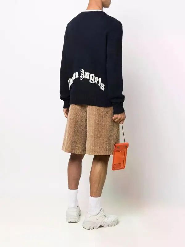 Palm Angels Navy Wool-blend Intarsia Logo Jumper
