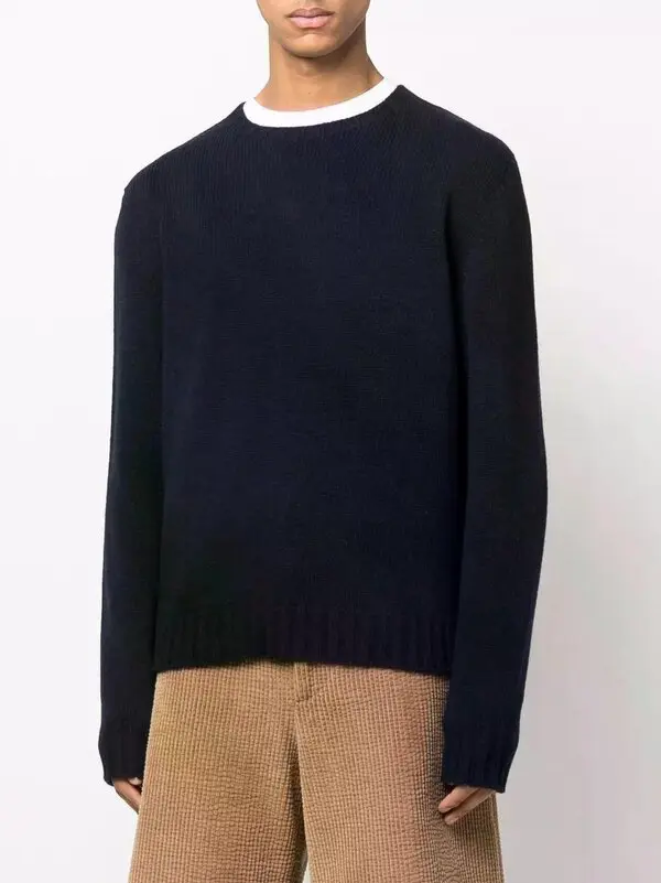 Palm Angels Navy Wool-blend Intarsia Logo Jumper