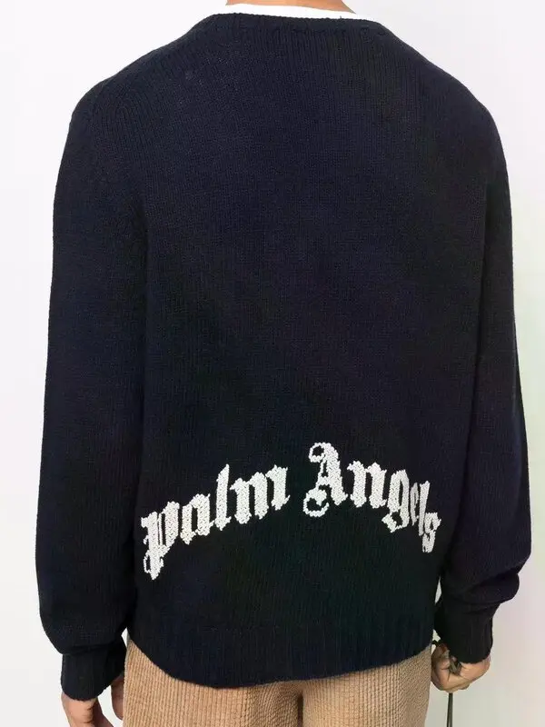 Palm Angels Navy Wool-blend Intarsia Logo Jumper