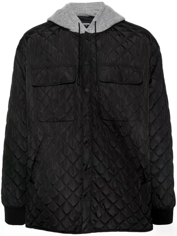 Dsquared2 Quilted Hooded Jacket With Logo Print