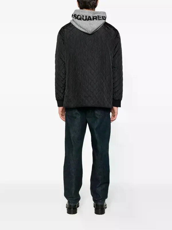 Dsquared2 Quilted Hooded Jacket With Logo Print