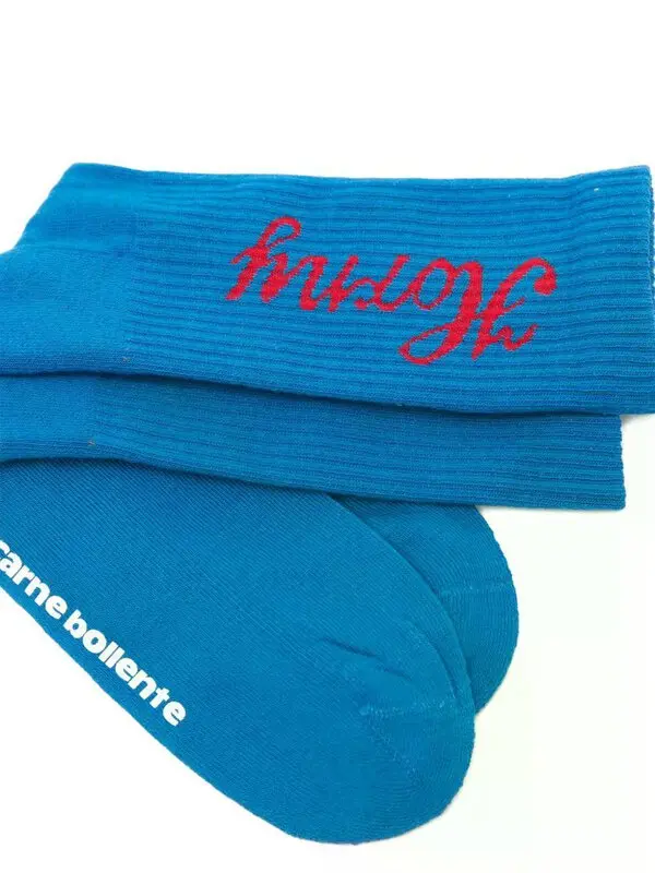 CARNE BOLLENTE Ribbed Crew Socks With Logo Print - Blue