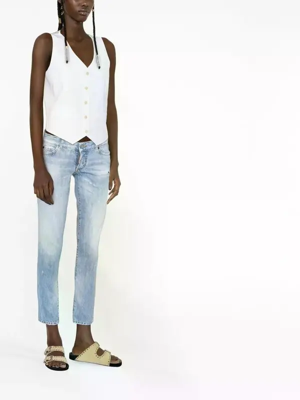 Dsquared2 Light Wash Distressed Slim Cut Jeans