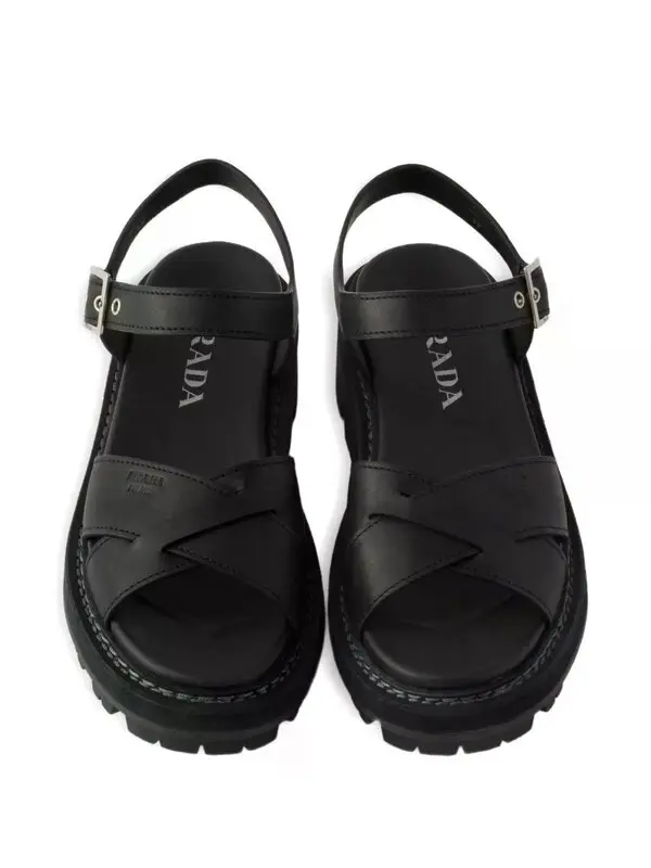 Prada Leather Sandals With Buckled Strap And Lug Sole - Black