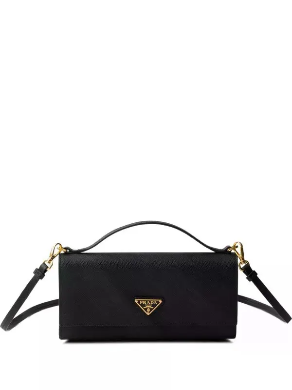 Prada Saffiano-leather Wallet With Shoulder Strap - Black