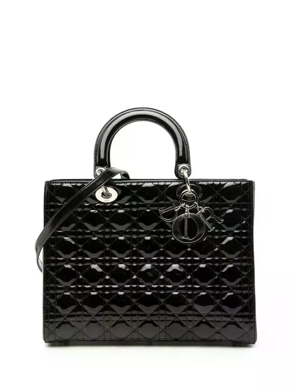 Dior Large Patent Cannage Lady Satchel - Black