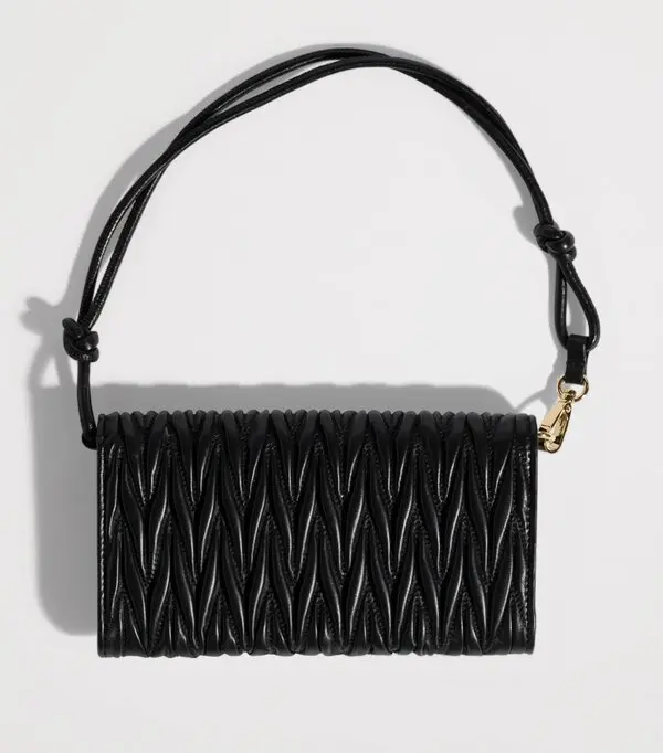 Miu Miu Leather Matelassé Chain Wallet - Black