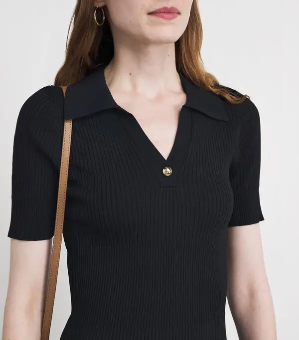 Claudie Pierlot Ribbed Knit Polo Mini Dress With Frill Hem