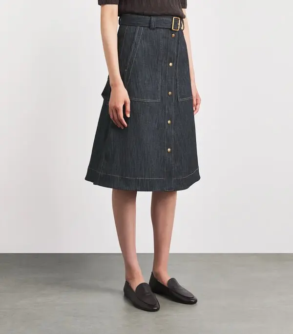 Moncler Denim Belted Midi Skirt