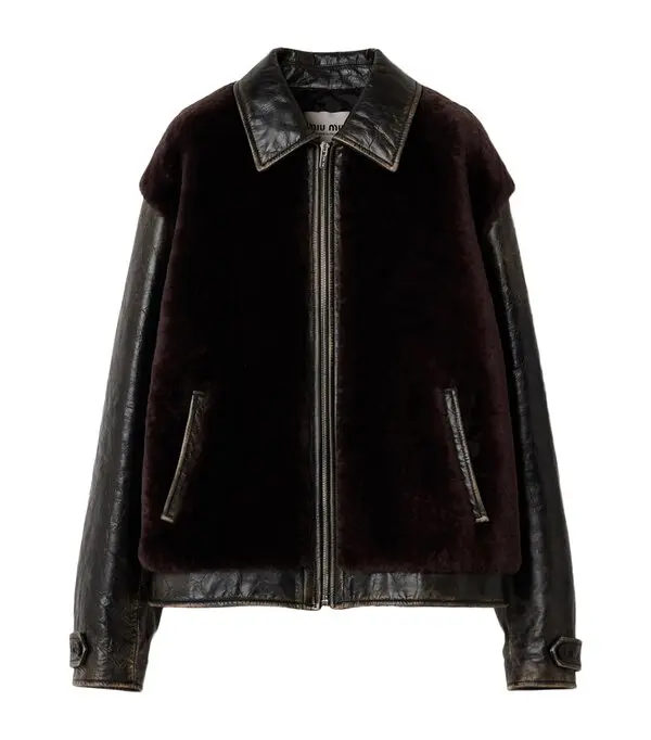 Miu Miu Leather And Shearling Trimmed Jacket