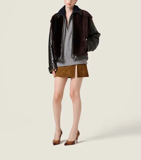 Miu Miu Leather And Shearling Trimmed Jacket