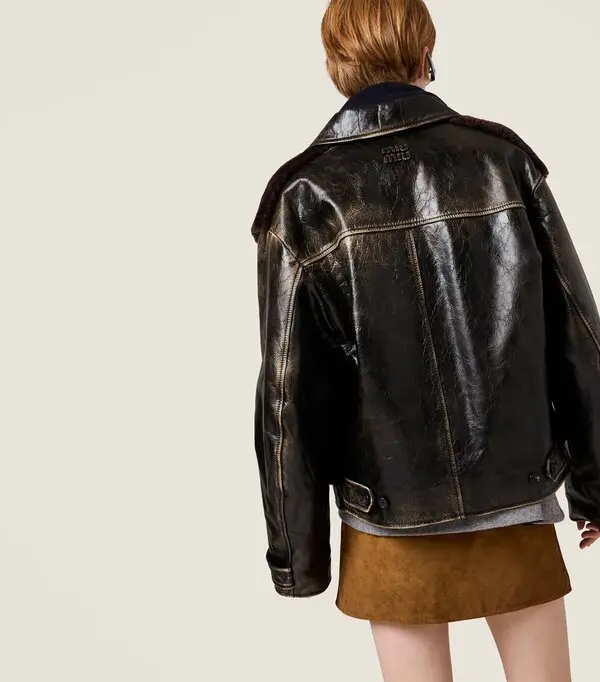 Miu Miu Leather And Shearling Trimmed Jacket