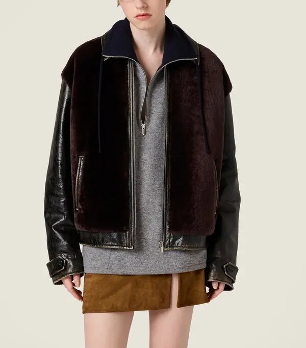 Miu Miu Leather And Shearling Trimmed Jacket
