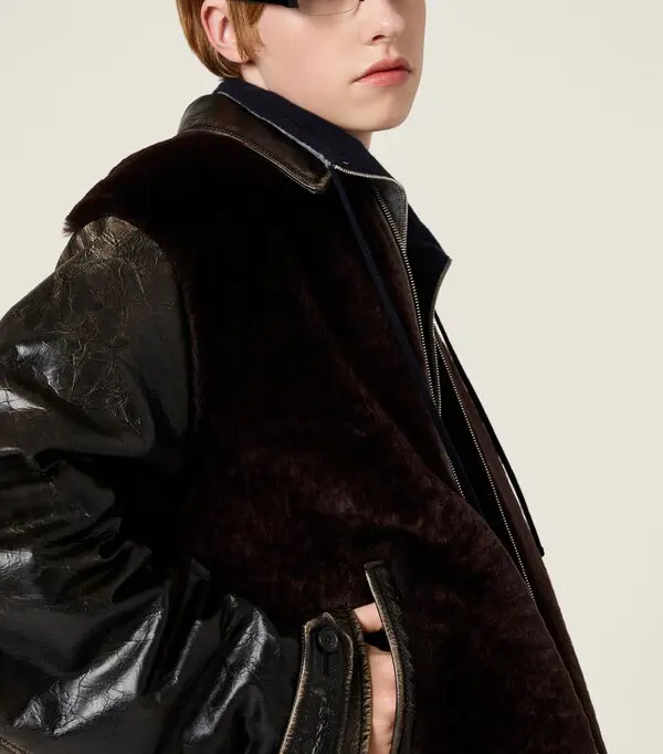 Miu Miu Leather And Shearling Trimmed Jacket