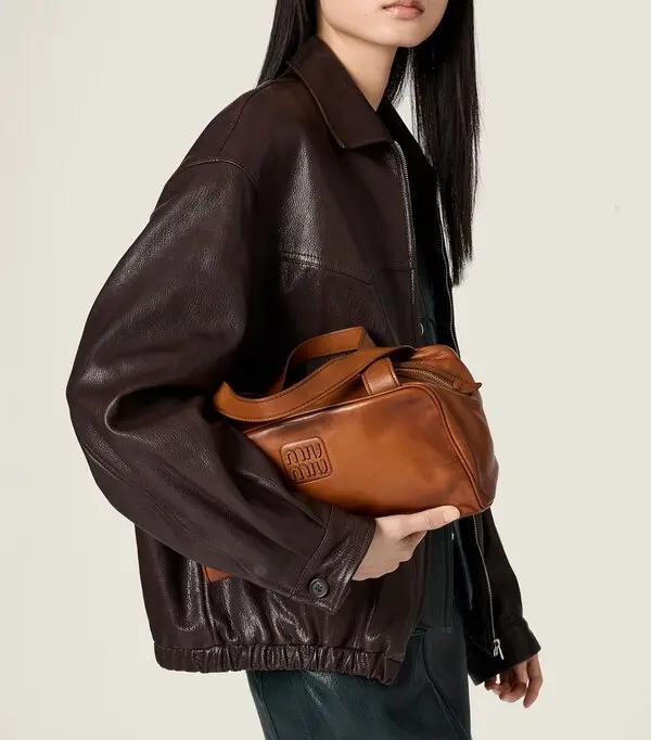 Miu Miu Leather Blouson Jacket - Brown